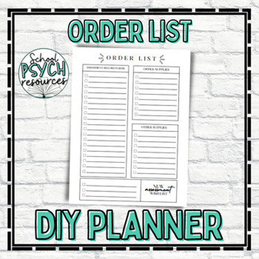 DIY Printable School Psychologist Planner Pages: Supply Order List ...