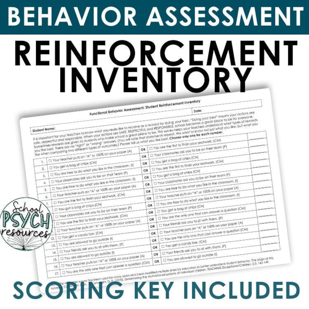 FBA Form Reinforcement Inventory School Psychologist Behavior Special ...