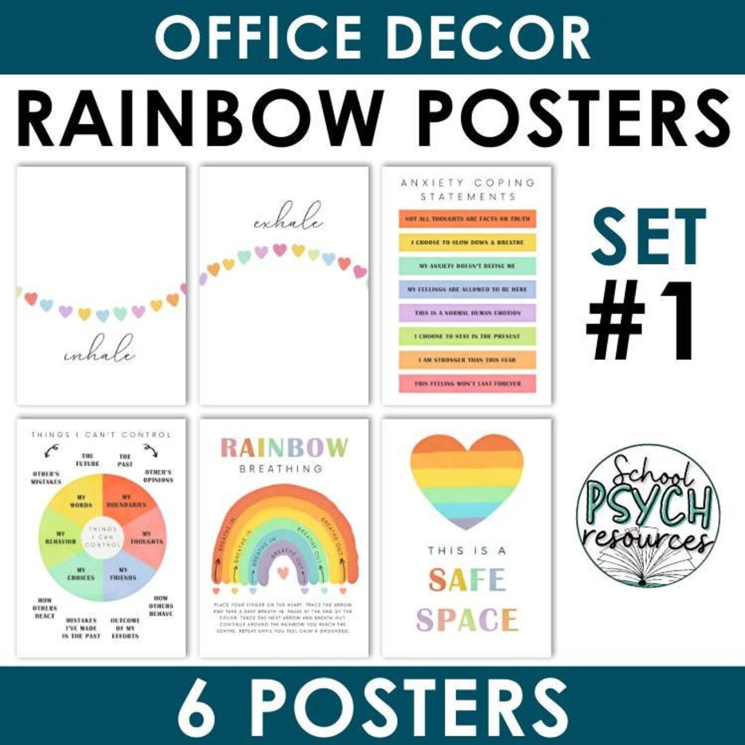 RAINBOW Posters SET 1 Breathing Mindfulness Relaxation Classroom Office ...