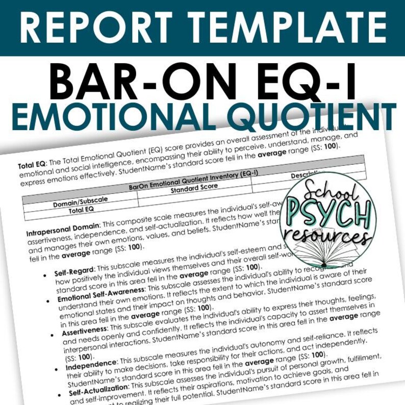 Bar-on EQ Emotional Quotient Inventory Report Template School Psych ...