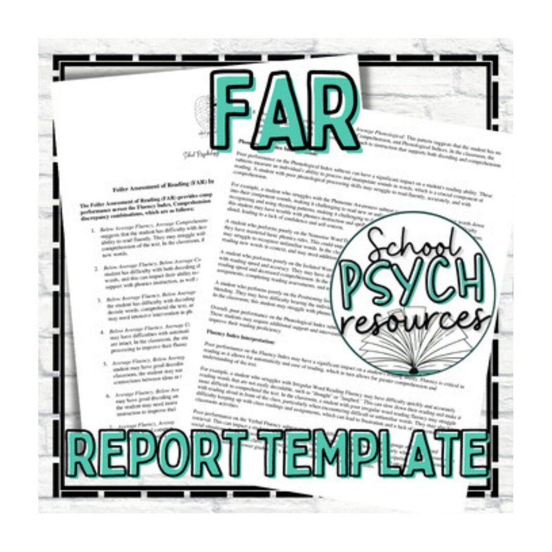 FAR Fiefer Reading Assessment Report Template School Psych Special ...