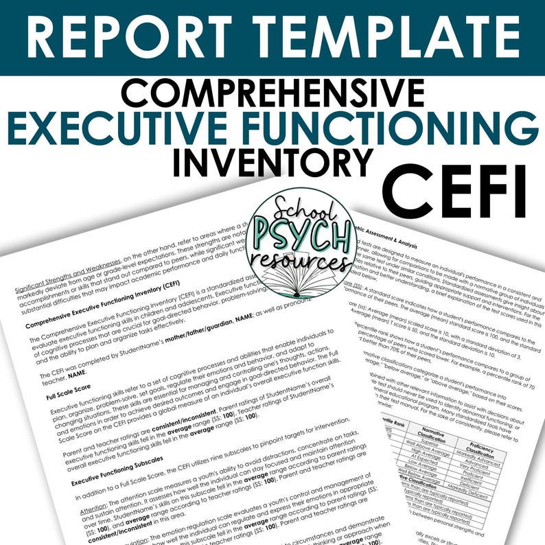 CEFI Report Template School Psychology Special Education Assessment ...
