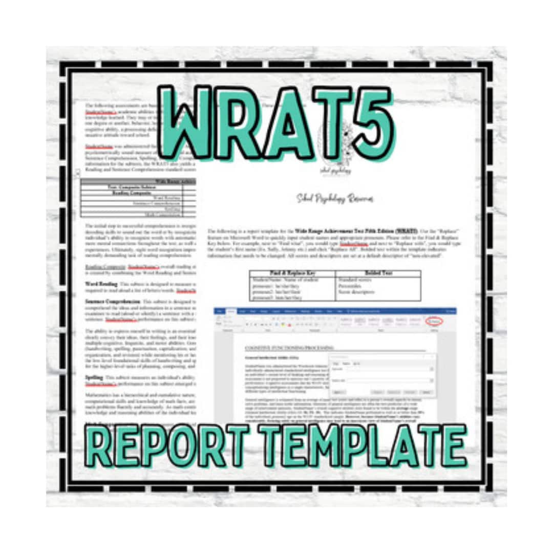 WRAT Report Template School Psychology Special Education Assessment ...