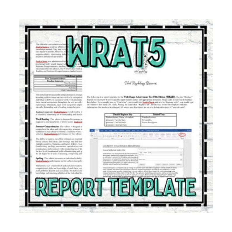 WRAT Report Template School Psychology Special Education Assessment ...