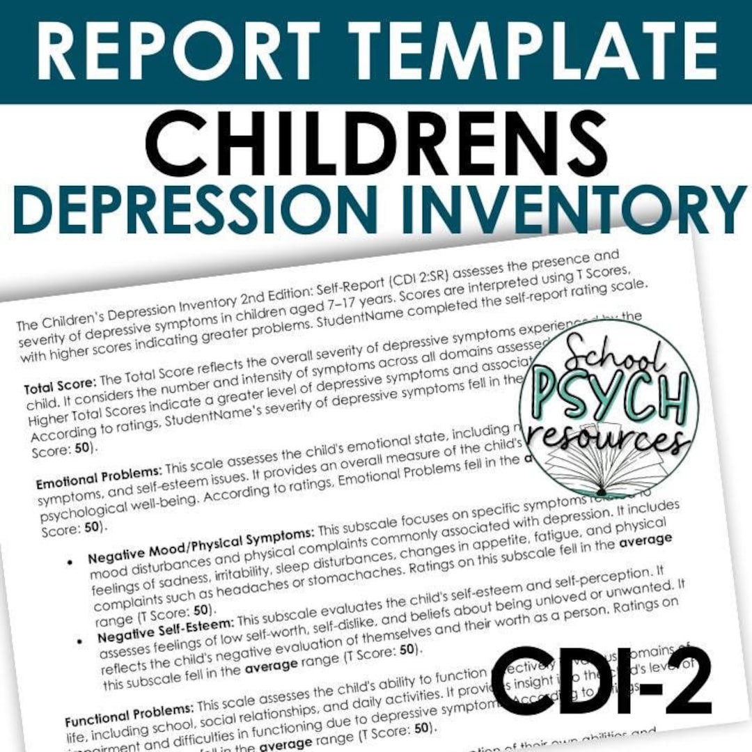 Children's Depression Inventory CDI2 Report Template School Psych ...