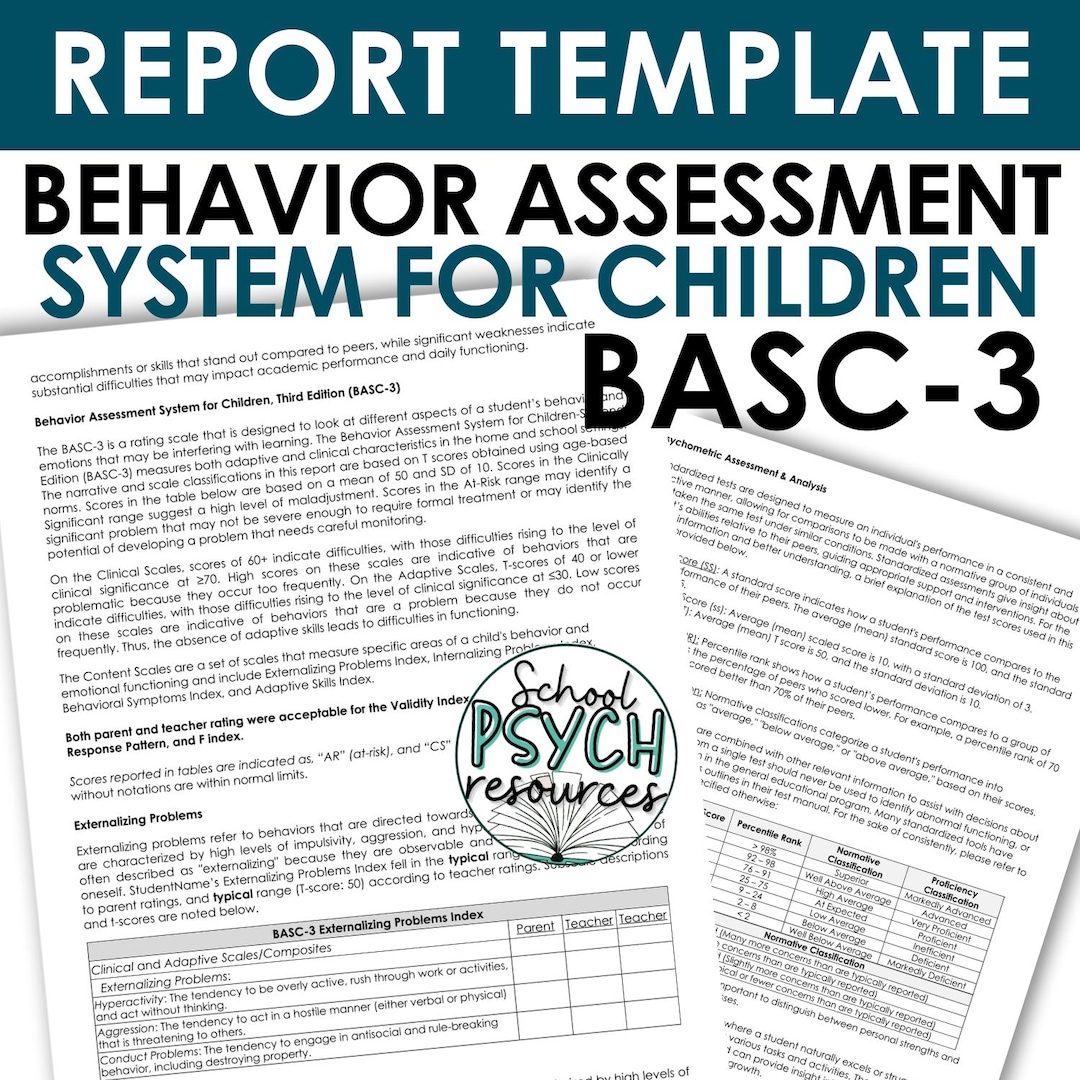 BASC 3 Report Template School Psychology Special Education Assessment ...