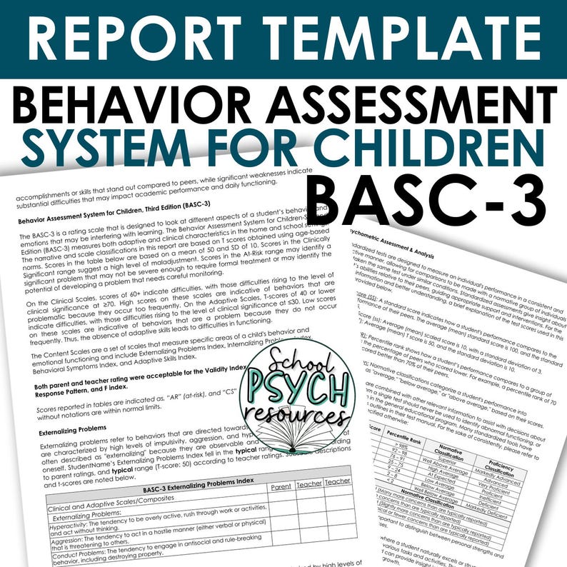 BASC 3 Report Template School Psychology Special Education Assessment ...