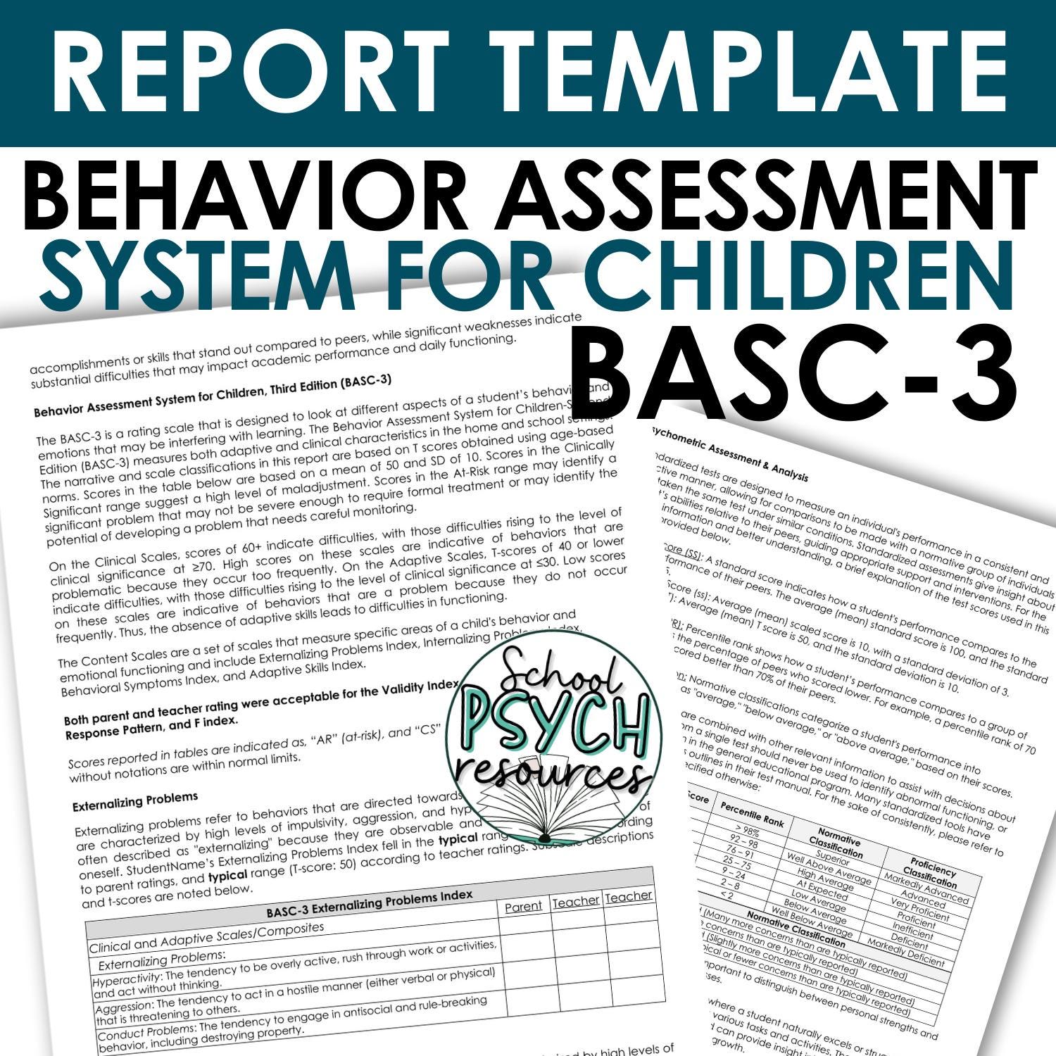 BASC 3 Report Template School Psychology Special Education Assessment Evaluation, Special ...