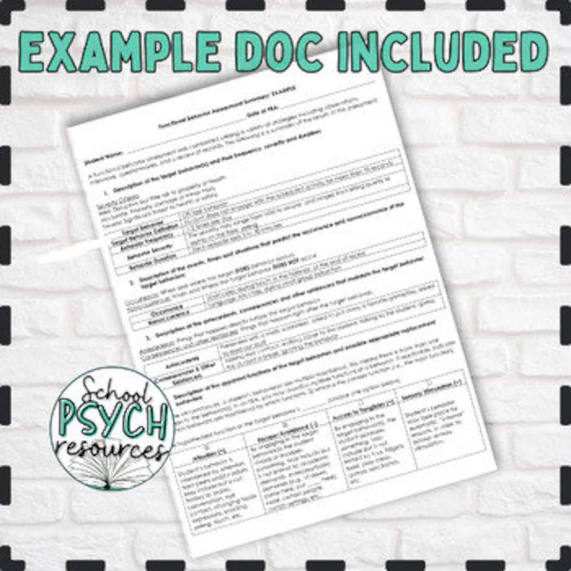 FBA Functional Behavior Assessment Summary Template School Psychology ...