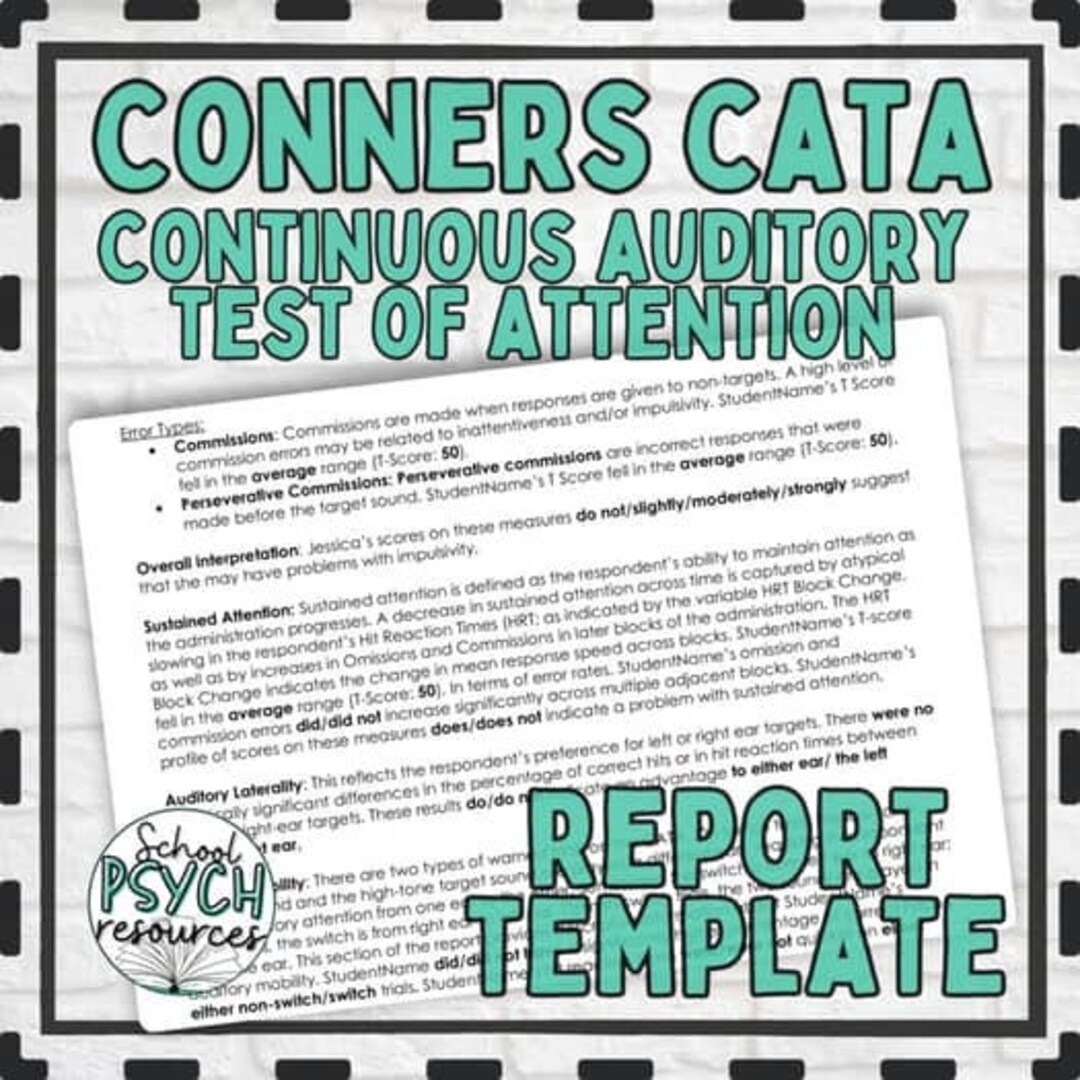Conners CATA Report Template School Psych Special Education ADHD ...