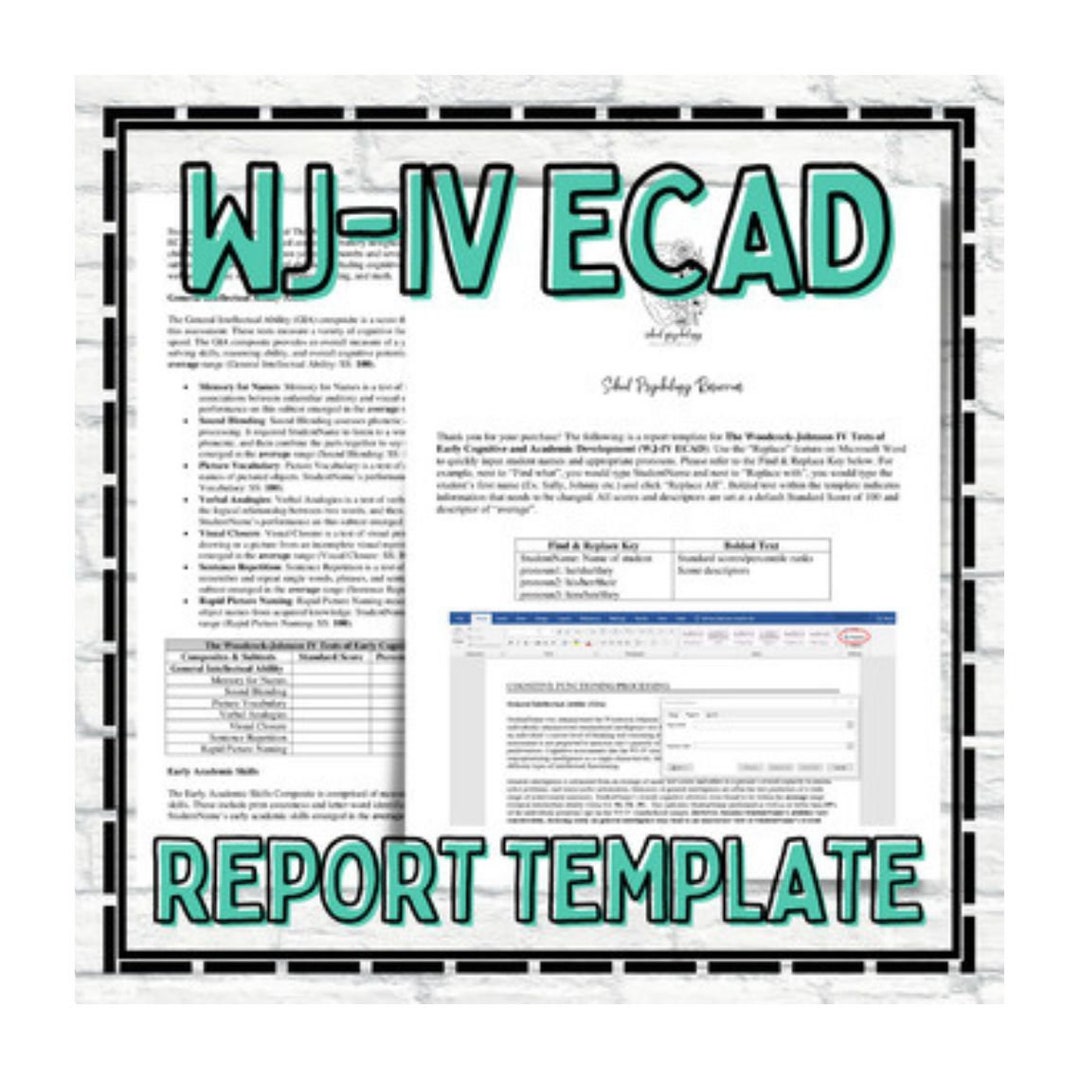 WJ ECAD Report Template School Psychology Special Education Assessment ...
