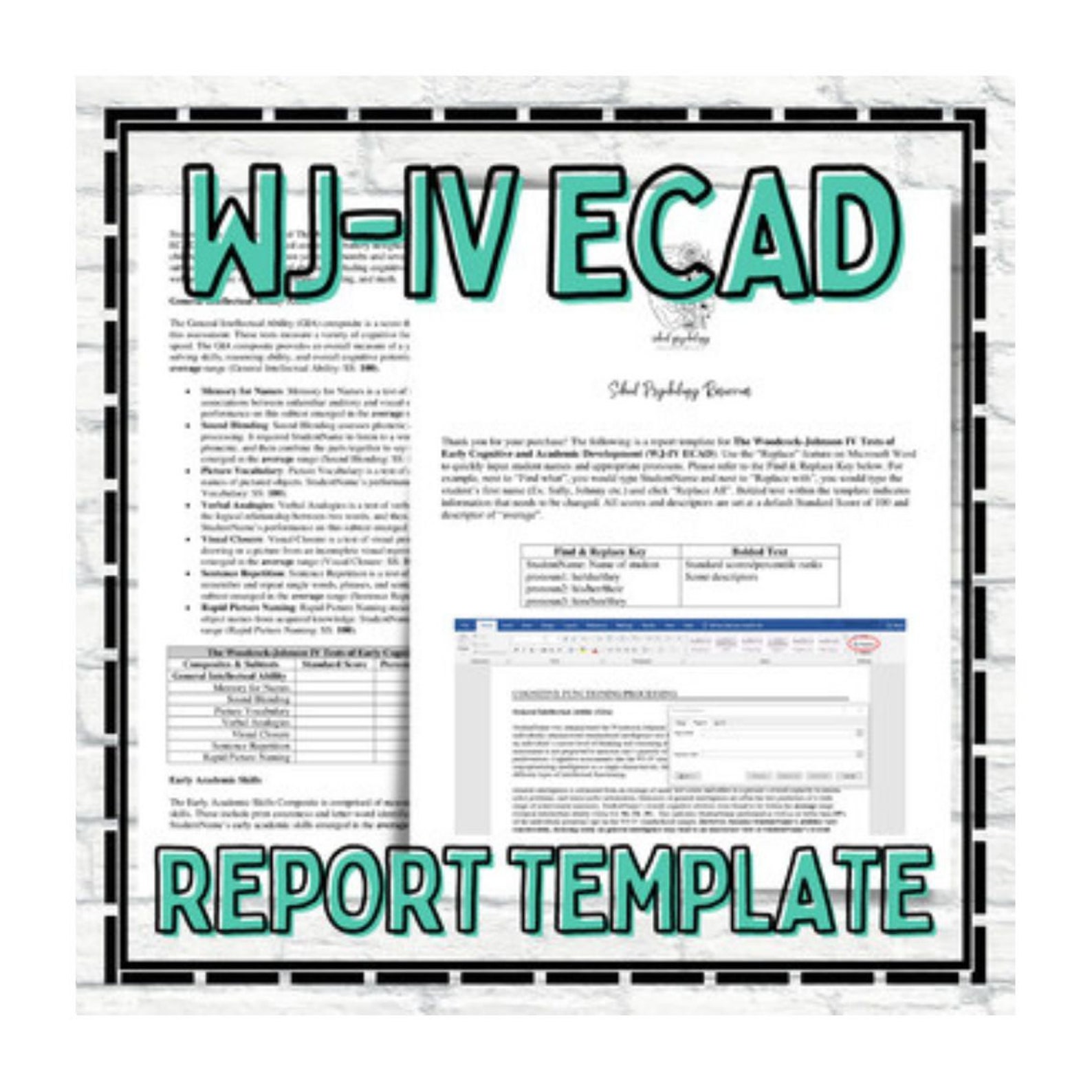 WJ ECAD Report Template School Psychology Special Education Assessment ...