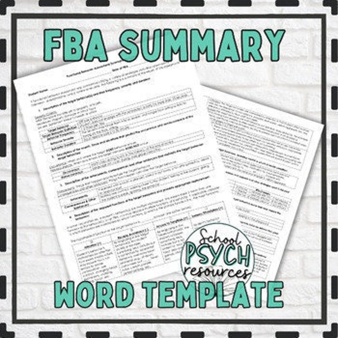 FBA Functional Behavior Assessment Summary Template School Psychology ...