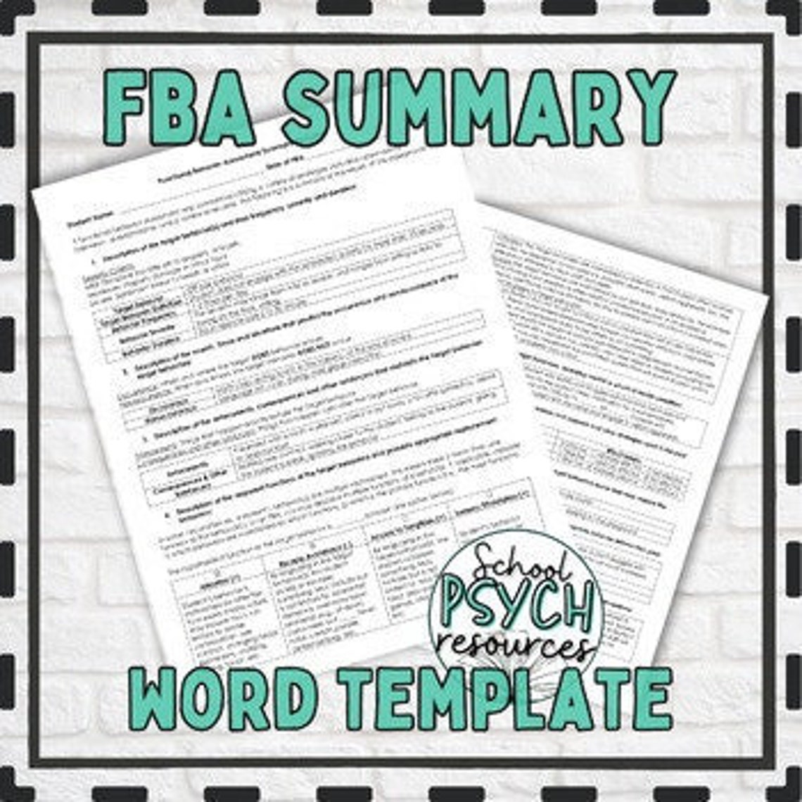 FBA Functional Behavior Assessment Summary Template School Psychology Special Ed,special ...
