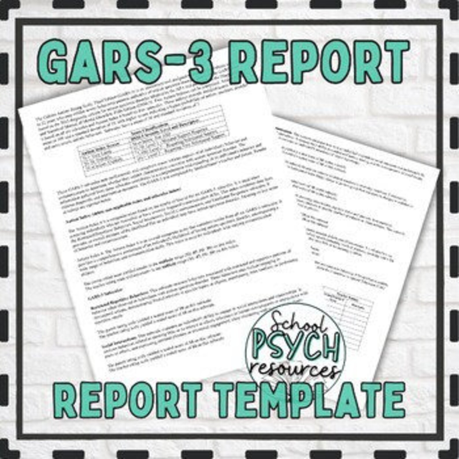 GARS-3 Report Template School Psychology Special Education Assessment ...