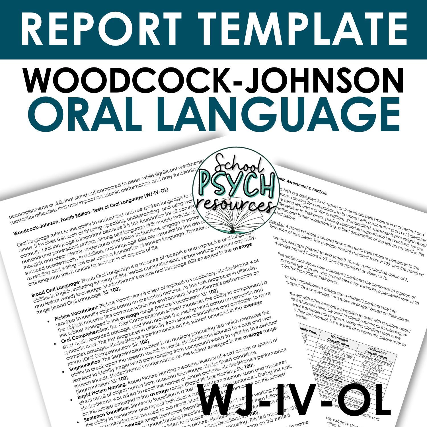 WJ Oral Language Report Template School Psychology Special Education ...