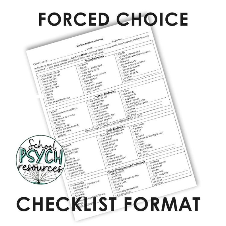 FBA Forms Reinforcement Parent Checklist School Psychologist Behavior ...