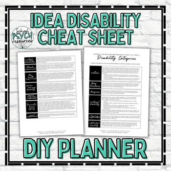 DIY Printable School Psychologist Planner Pages: IDEA Disability Cheat ...
