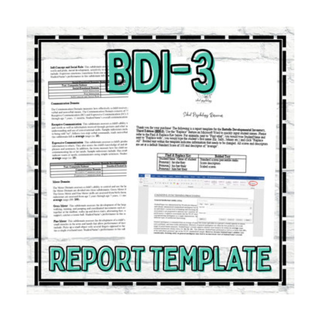 BDI 3 Report Template School Psychology Special Education Assessment ...