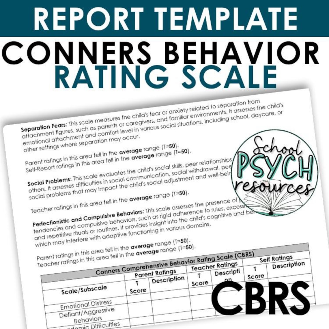 Conners CBRS Evaluation Assessment Report Template Special Education ...