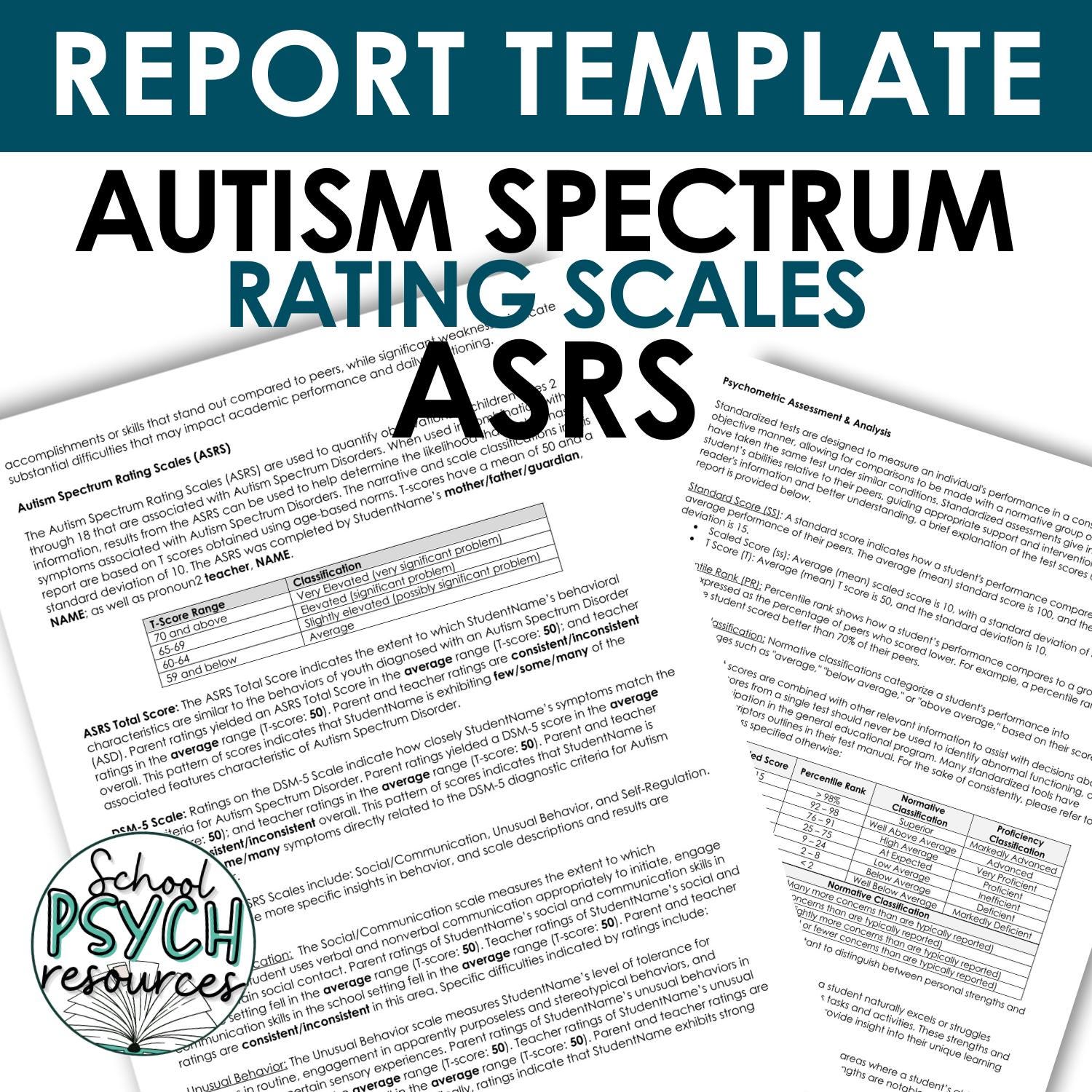 ASRS Report Template School Psychology Special Education Assessment ...
