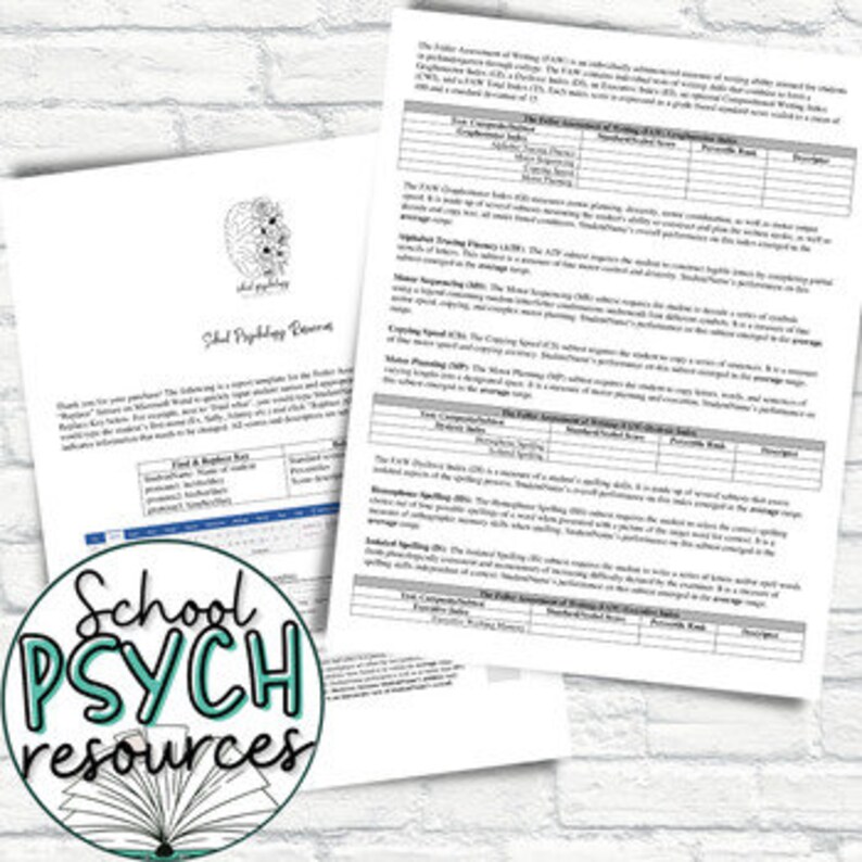 FAW Fiefer Writing Report Template School Psychology Special Education ...