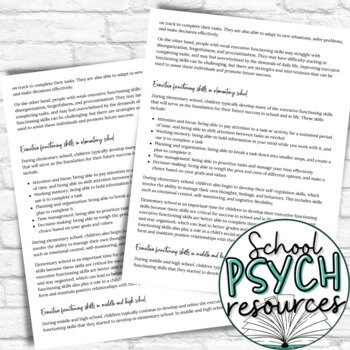 Executive Functioning Cheat Sheet Interventions School Psychology Resource, Special Education ...