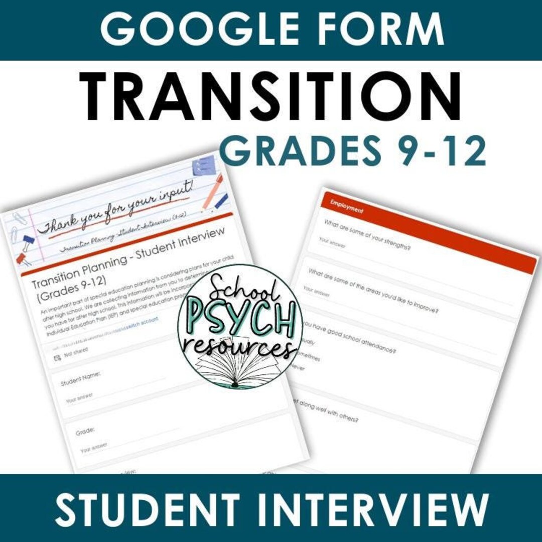 Transition Planning 9-12 STUDENT Google Form Special Education IEP SPED ...