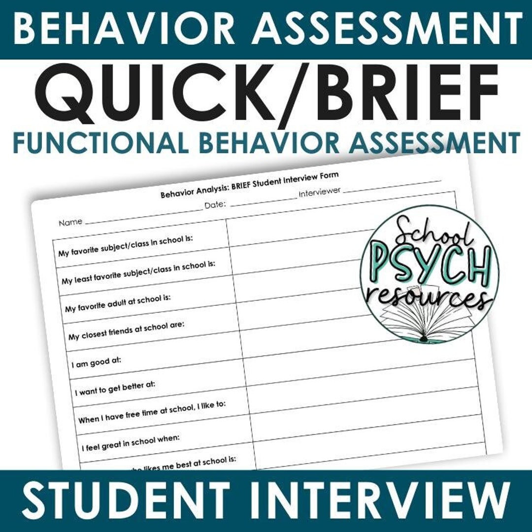 BRIEF FBA Student Interview Questionnaire Form ABA Behavior Analysis ...