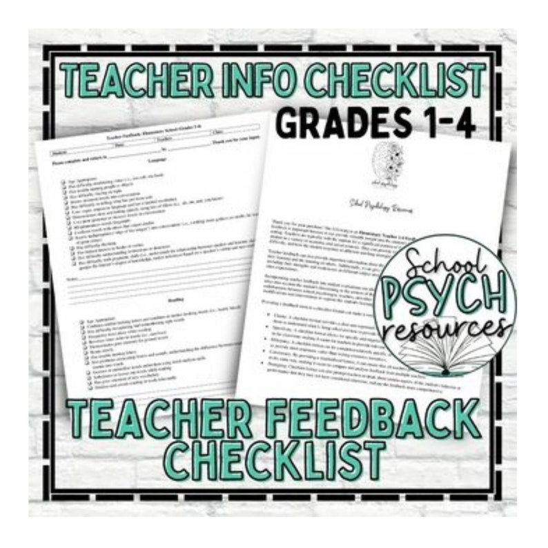 School Psychology Teacher Interview Info Feedback Checklist Grades 1-4 ...