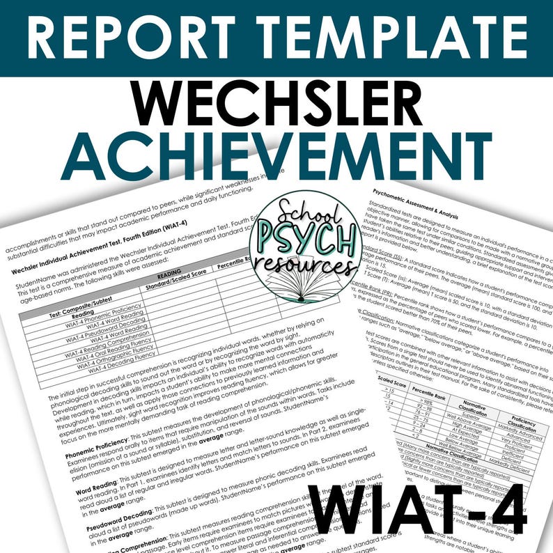 WIAT-4 Report Template Shell School Psychology Special Education ...