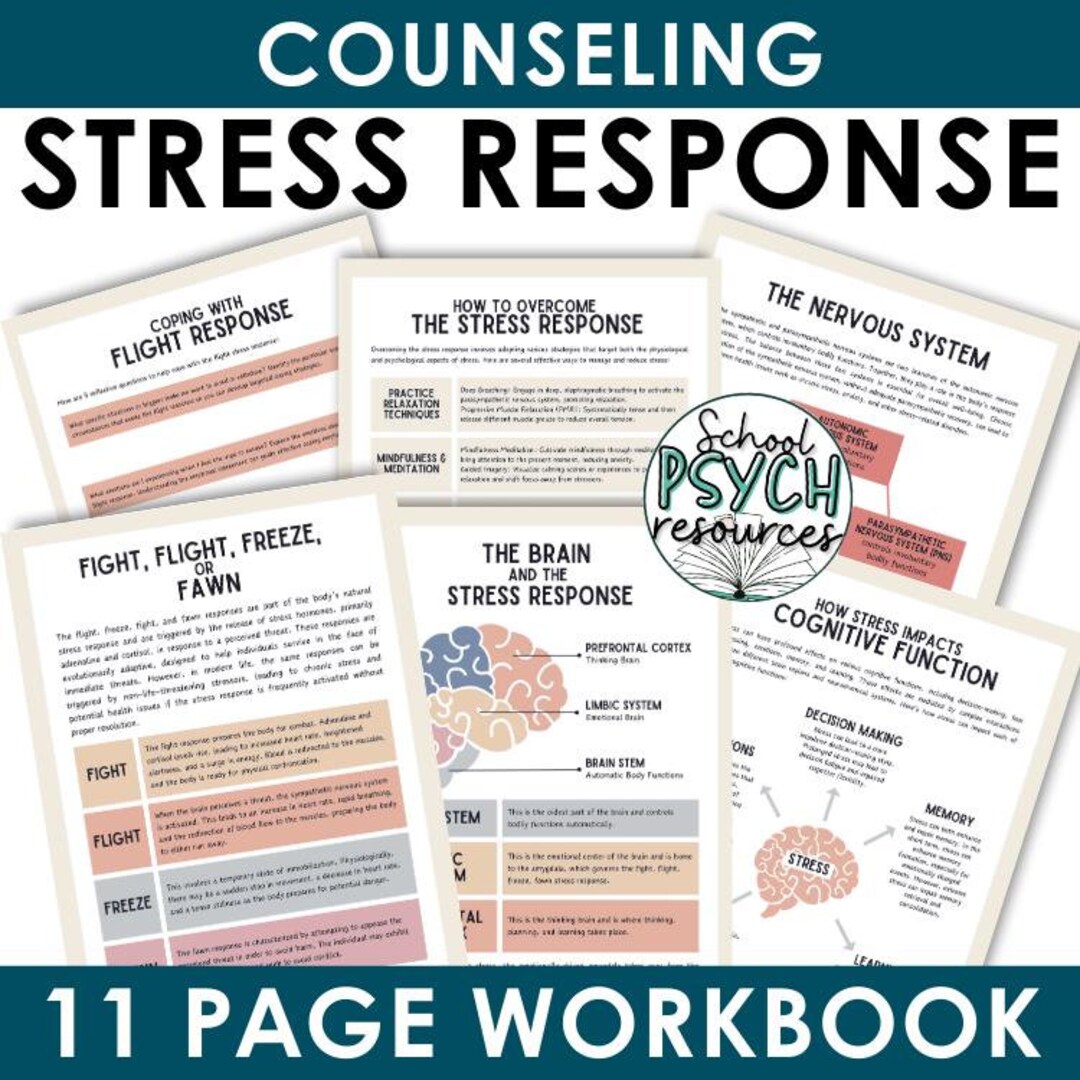 Stress Response Workbook School Counseling Therapy Social Emotional ...
