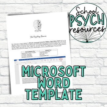 BASC 3 Report Template School Psychology Special Education Assessment ...