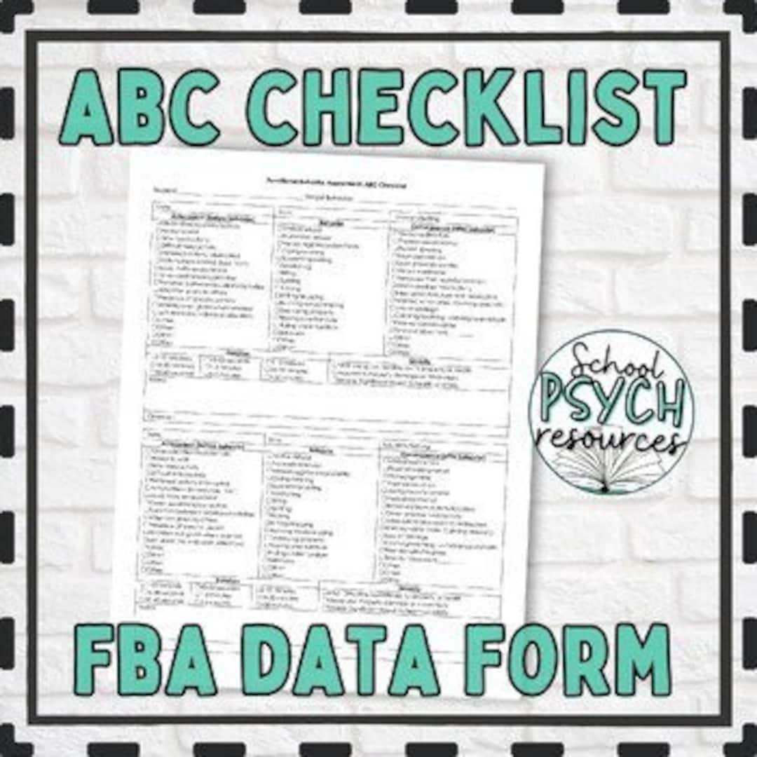 FBA ABC Checklist Behavior Data Form School Psychologist Behavior ...