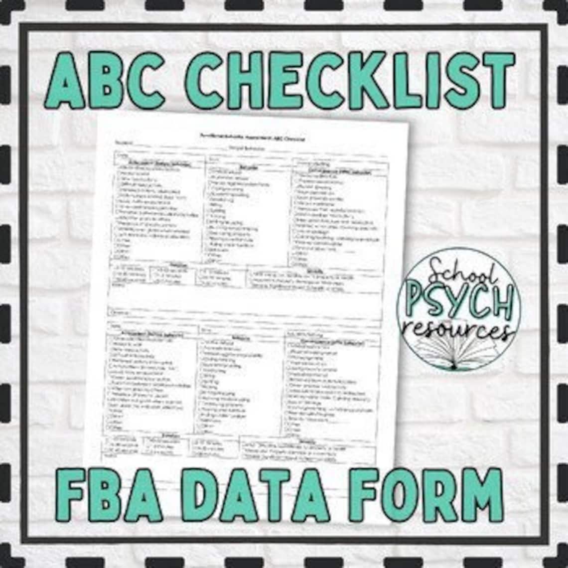 FBA ABC Checklist Behavior Data Form School Psychologist Behavior ...