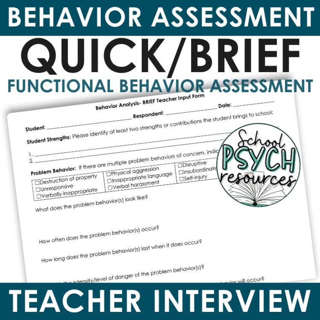 BRIEF FBA Teacher Staff Interview Questionnaire Form ABA Behavior ...