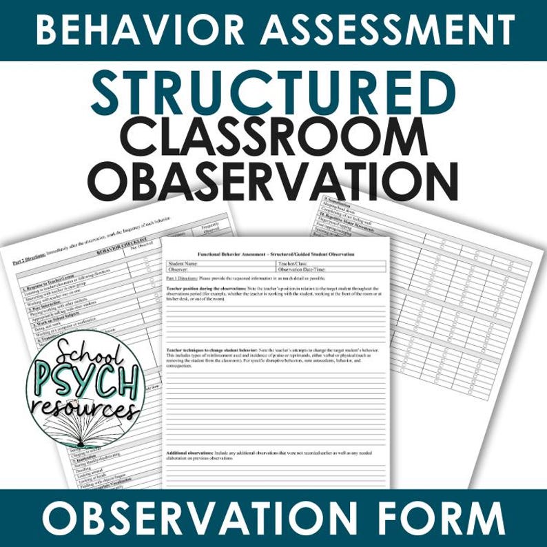 FBA Structured Class Observation Form School Psychologist Behavior ...