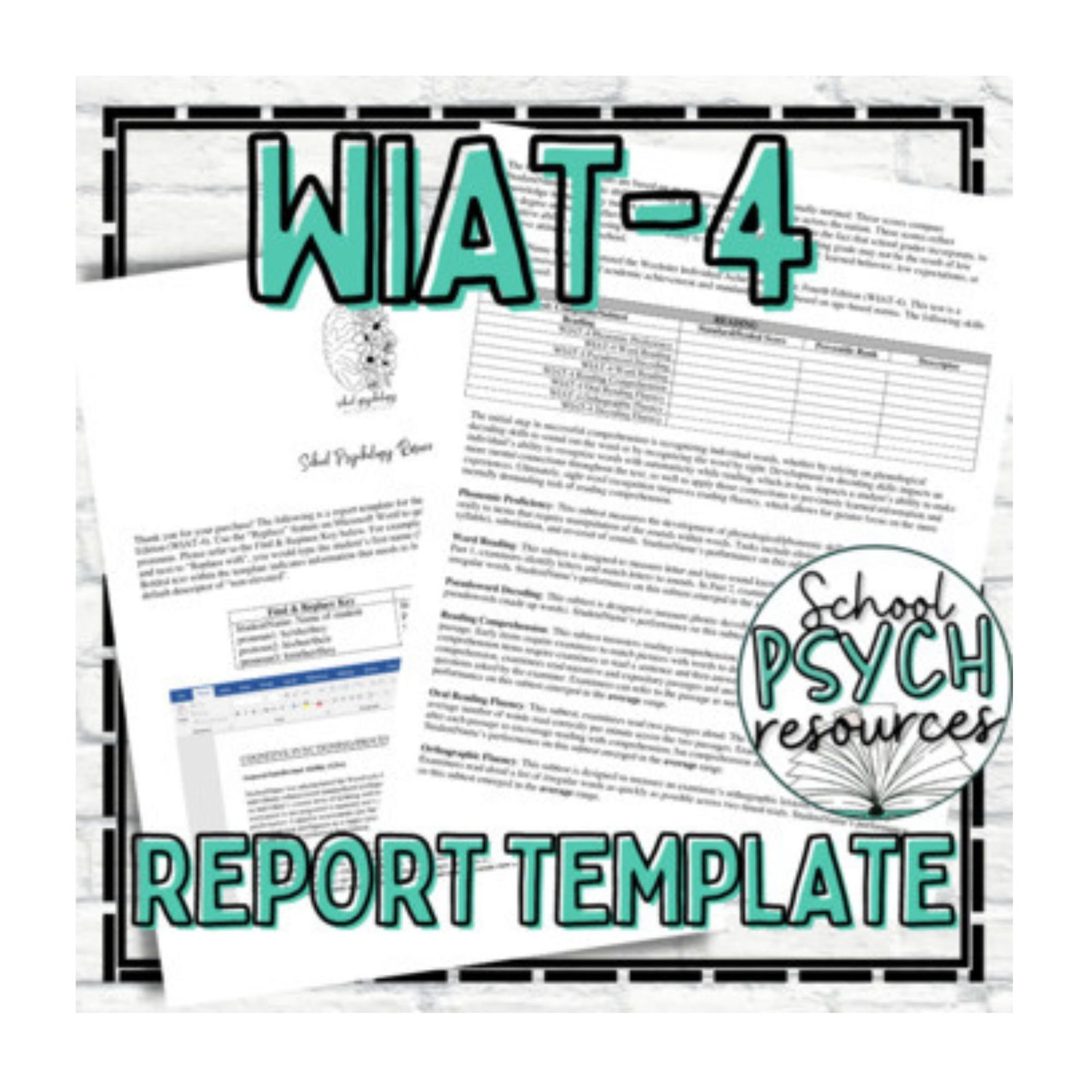 WIAT-4 Report Template Shell School Psychology Special Education ...
