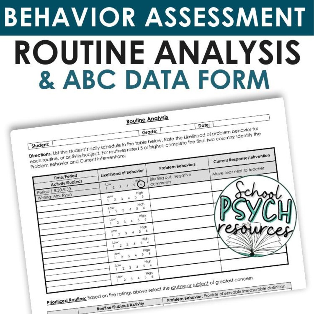 FBA BIP Routine Analysis & Abc Data Form School Psychologist Behavior ...