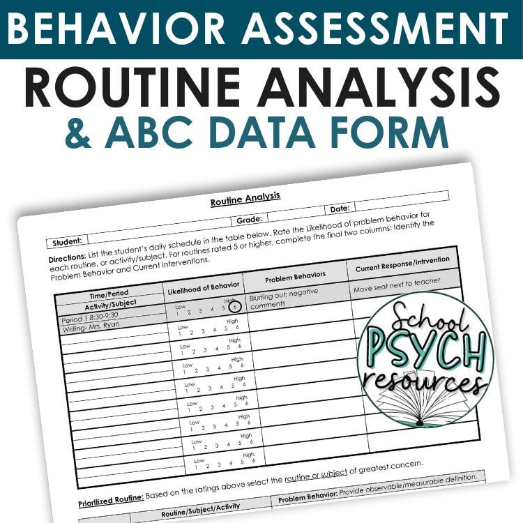 FBA BIP Routine Analysis & Abc Data Form School Psychologist Behavior ...