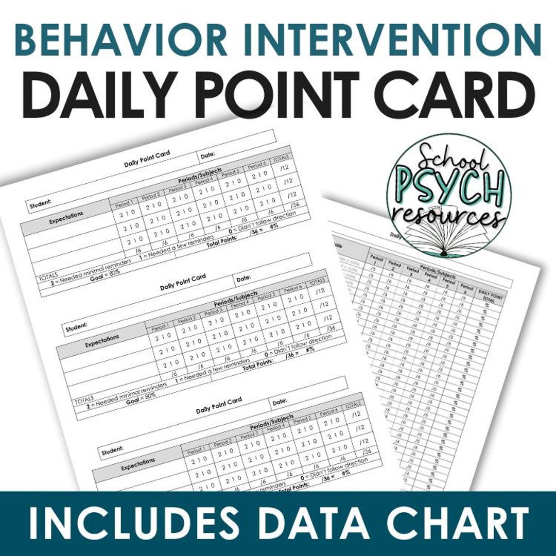 Daily Point Card & Data Form Behavior Intervention Plan FBA BIP ABA ...