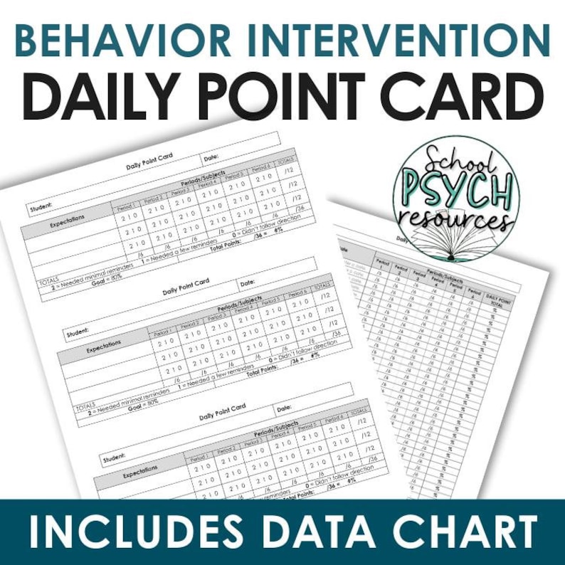 Daily Point Card & Data Form Behavior Intervention Plan FBA BIP ABA ...