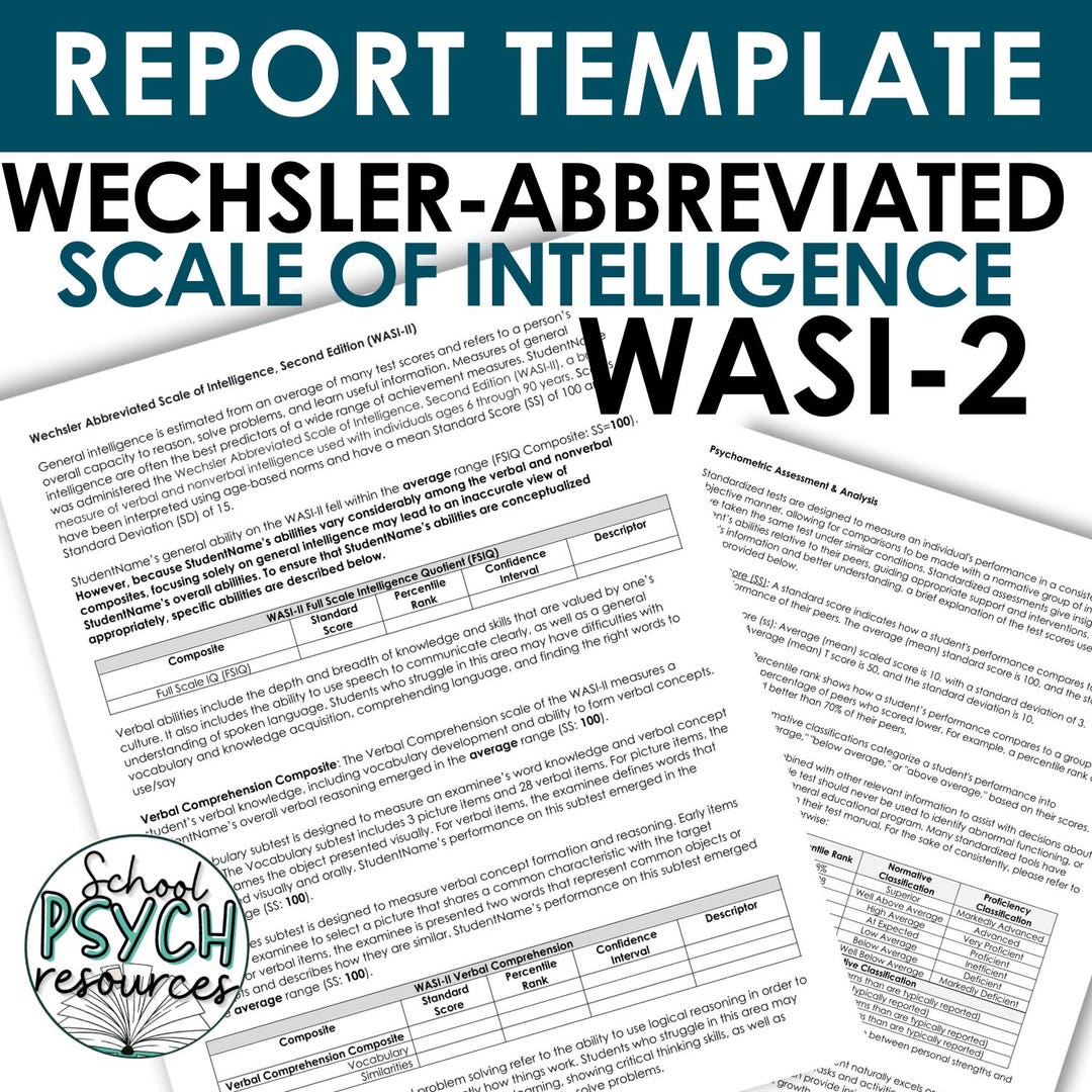 WASI Report Template School Psychology Special Education Assessment ...