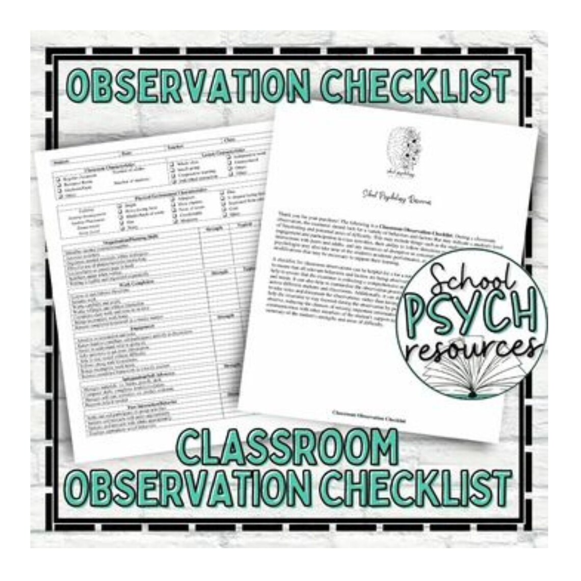 School Psychologist Special Education Classroom Observation Checklist ...