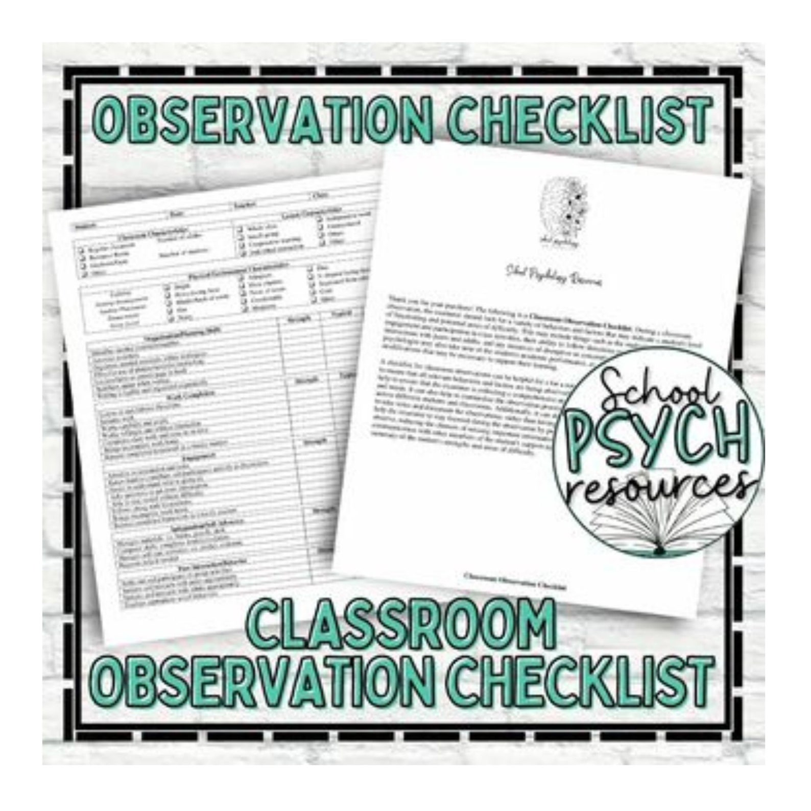 School Psychologist Special Education Classroom Observation Checklist ...