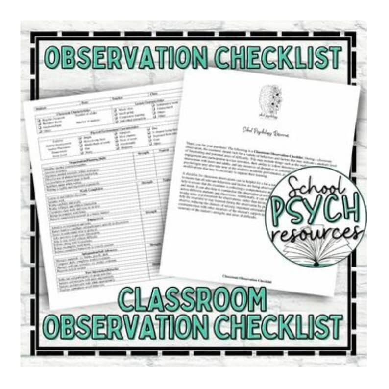 School Psychologist Special Education Classroom Observation Checklist ...