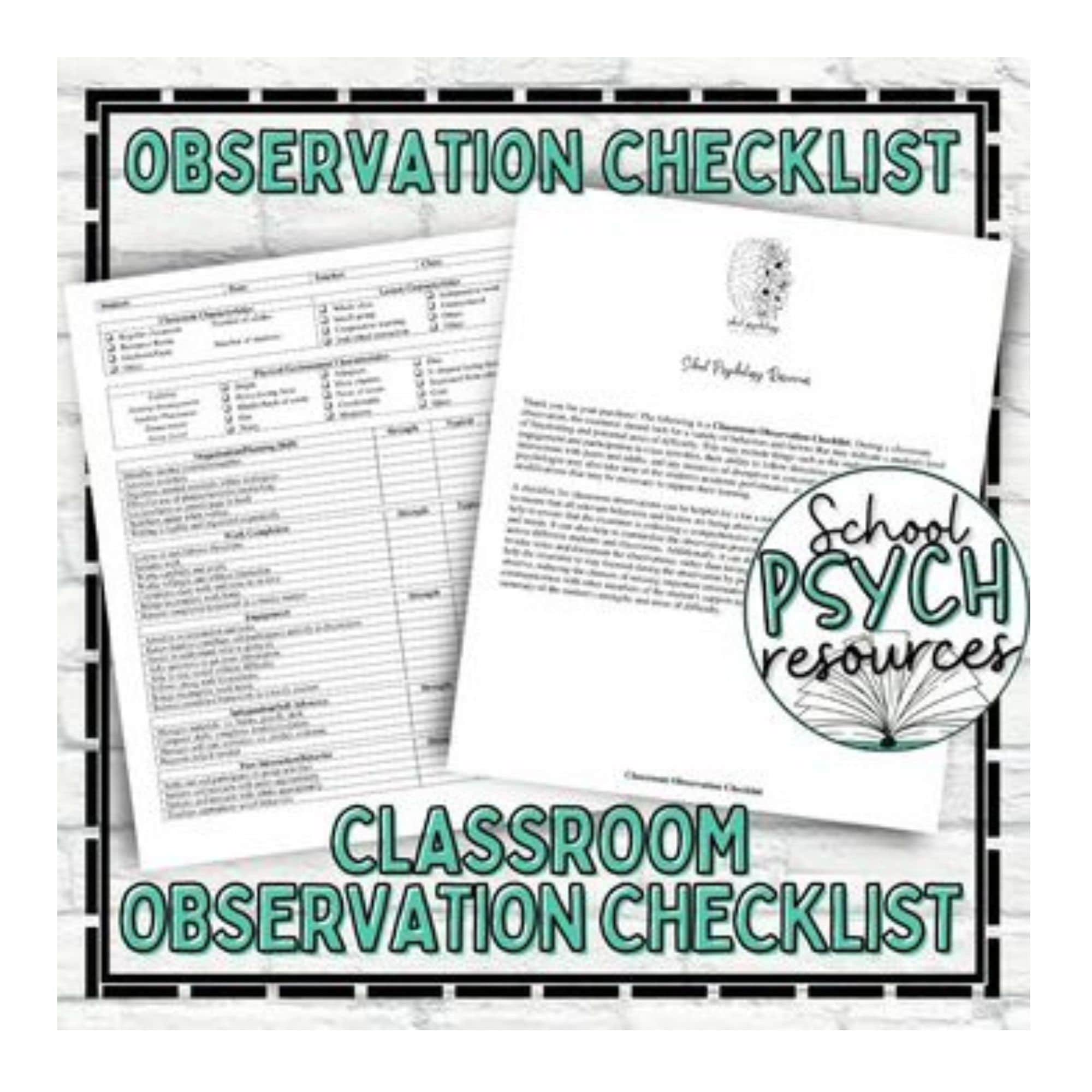 School Psychologist Special Education Classroom Observation Checklist ...