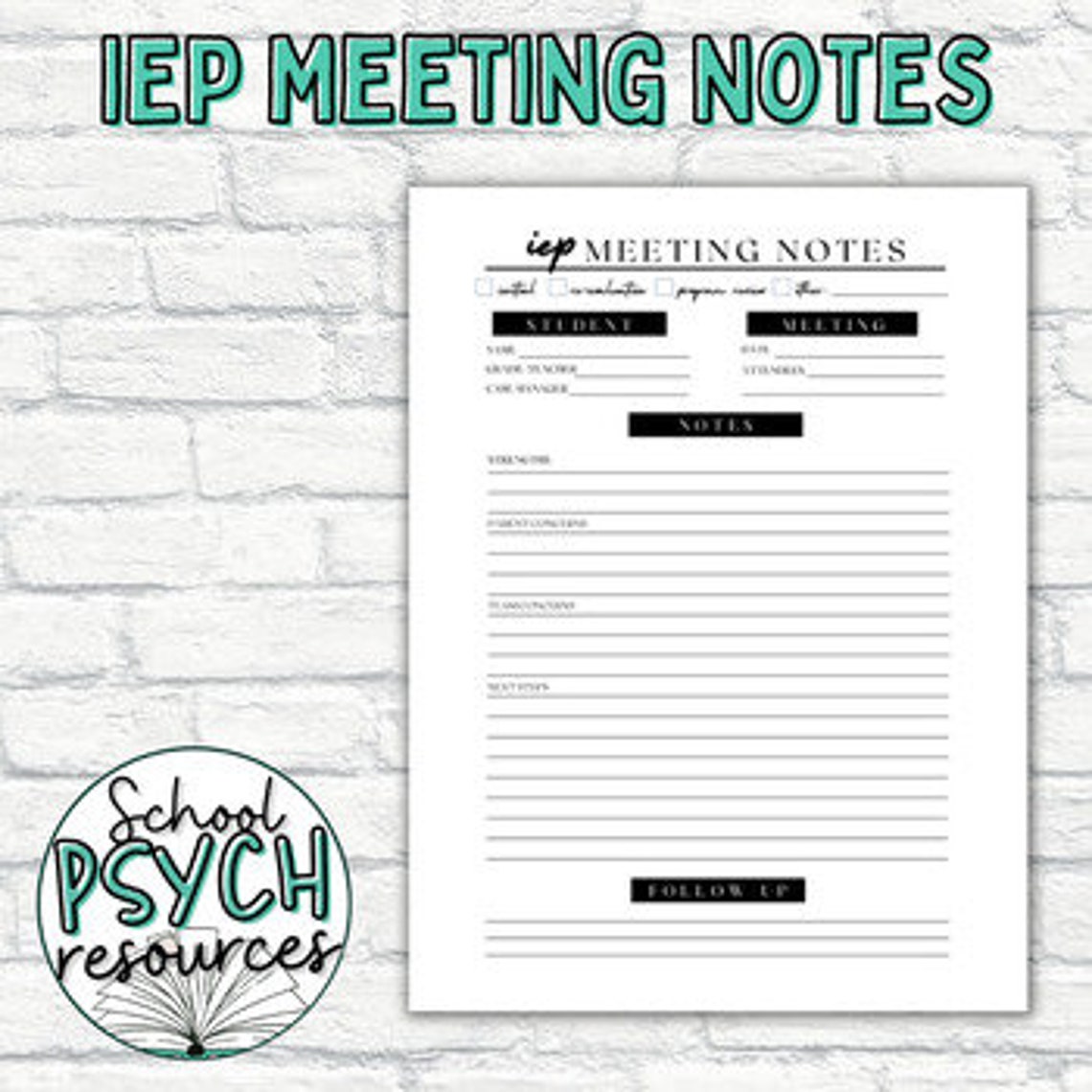 DIY Printable School Psychologist Planner Pages: IEP Meeting Notes ...
