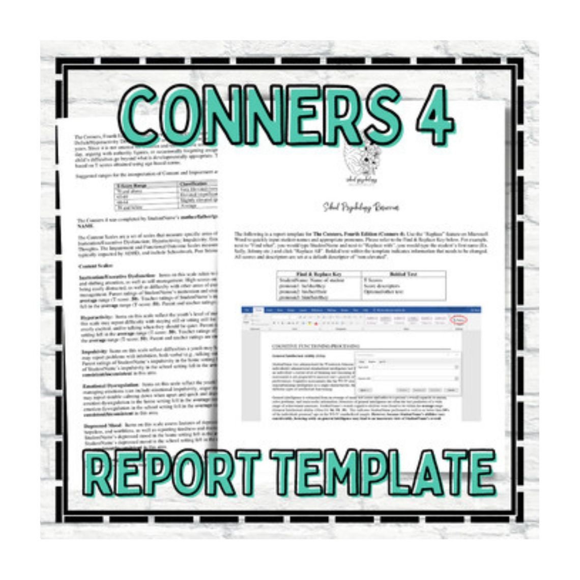 Conners 4 Report Template School Psychology Special Education ...