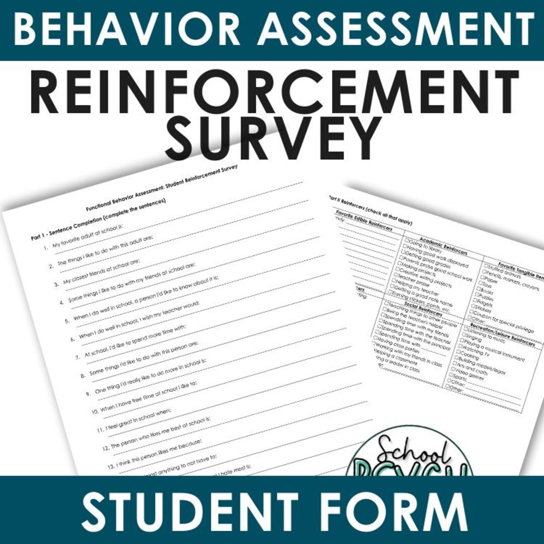 FBA Form Reinforcement Inventory School Psychologist Behavior Special ...